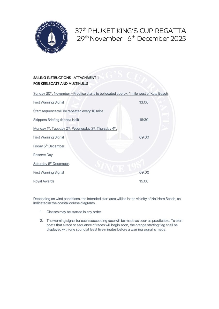 Sailing Instructions - Schedules for Keelboats and Multihull’s Document ...