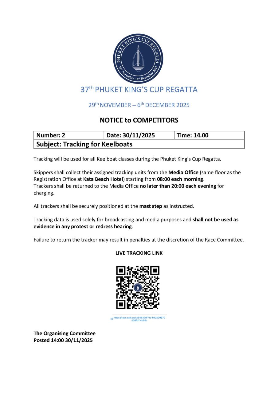 NOR 002 - Tracking for Keelboats - Phuket Kings Cup